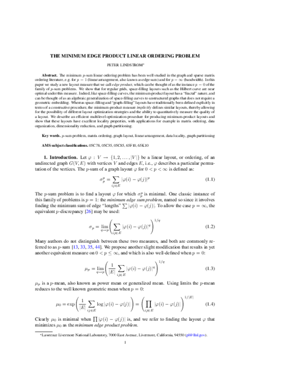 Pdf Minimum Edge Product In Linear Ordering