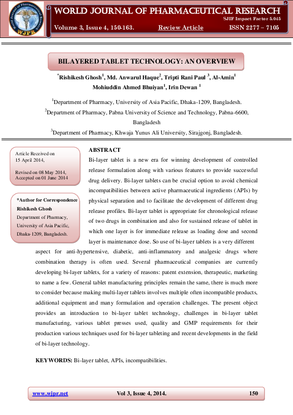 (PDF) Bilayered Tablet Technology: An Overview