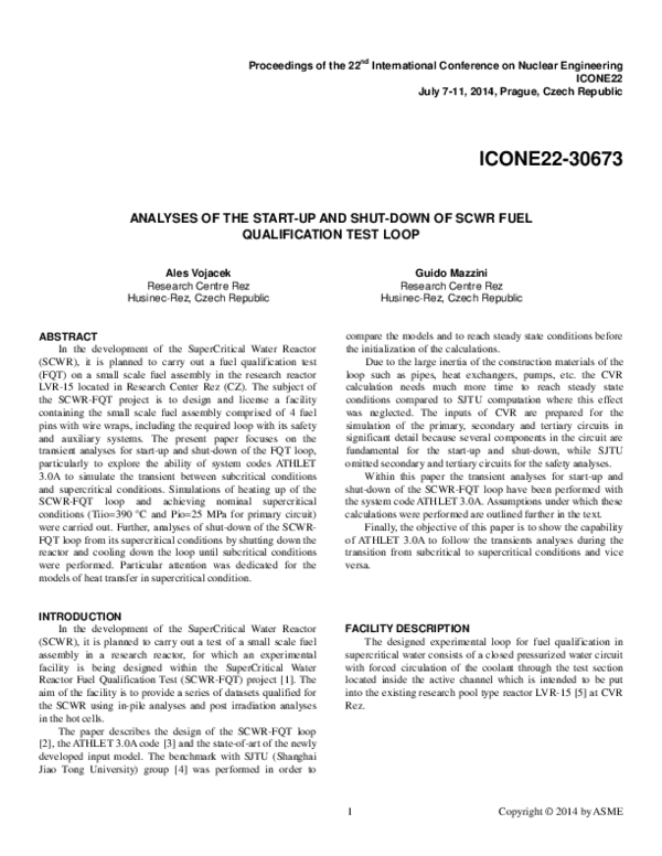 (PDF) Analyses of the Start-Up and Shut-Down of SCWR Fuel Qualification ...
