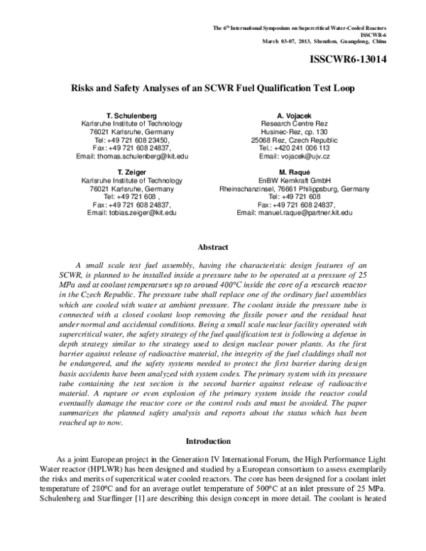 (PDF) Risks and Safety Analyses of an SCWR Fuel Qualification Test Loop ...