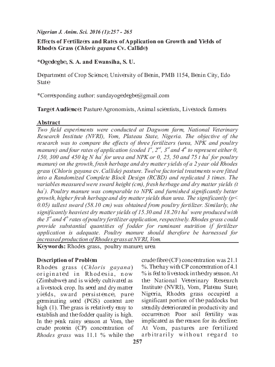 (PDF) Effects of fertilizers and rates of application on growth and ...