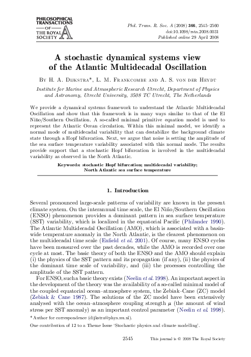 (PDF) A stochastic dynamical systems view of the Atlantic Multidecadal ...