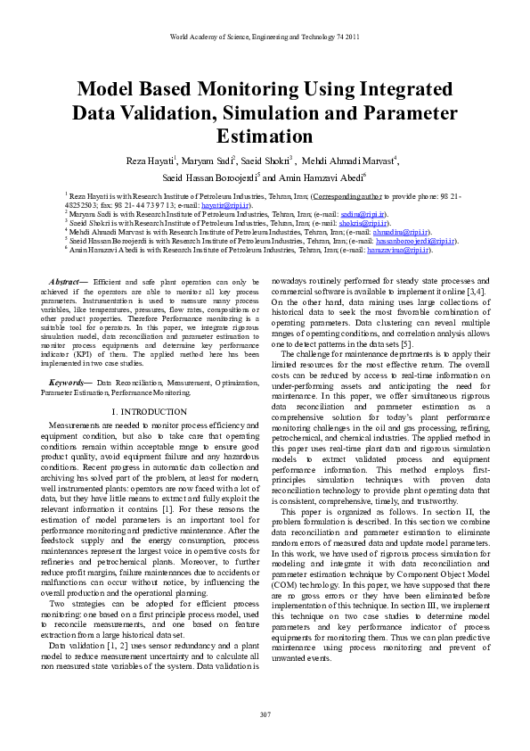 (PDF) Model Based Monitoring Using Integrated Data Validation ...
