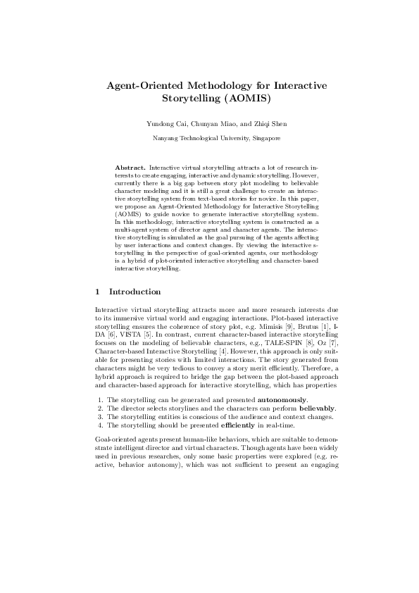 (PDF) Agent-Oriented methodology for interactive storytelling (AOMIS)