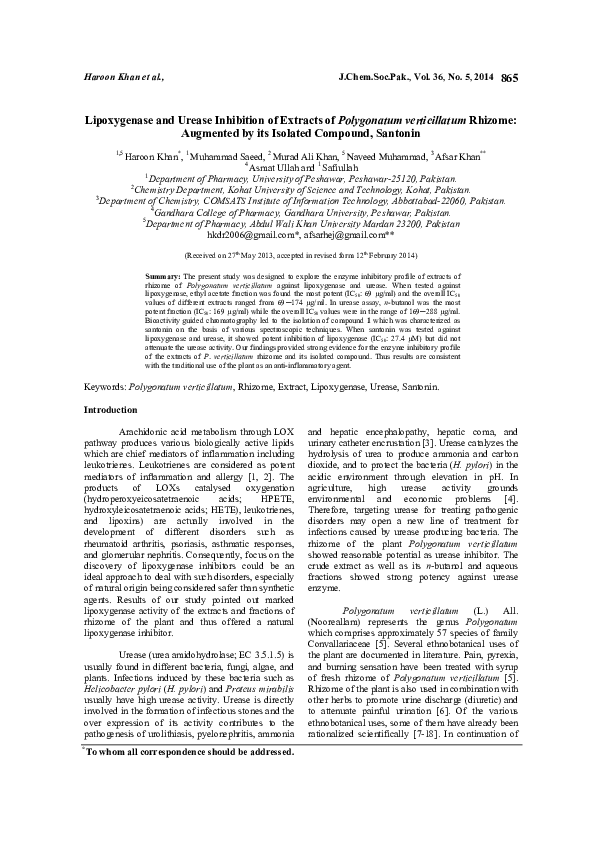 (PDF) Lipoxygenase and Urease Inhibition of Extracts of Polygonatum ...