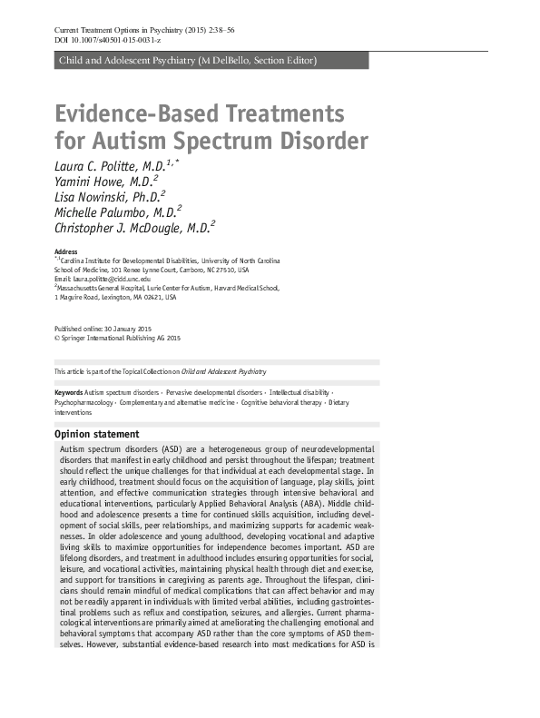 (PDF) Evidence-Based Treatments for Autism Spectrum Disorder
