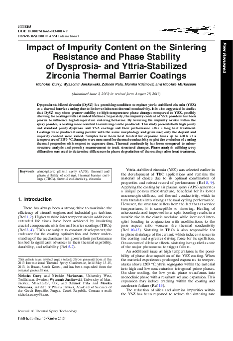 (PDF) Impact of Impurity Content on the Sintering Resistance and Phase ...