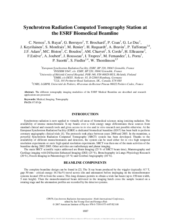 Synchrotron Radiation Computed Tomography Station At The Esrf Biomedical Beamline