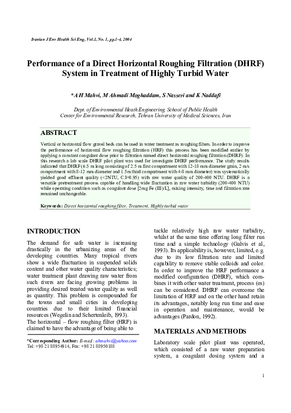 (PDF) Performance of a direct horizontal roughing filtration (DHRF ...