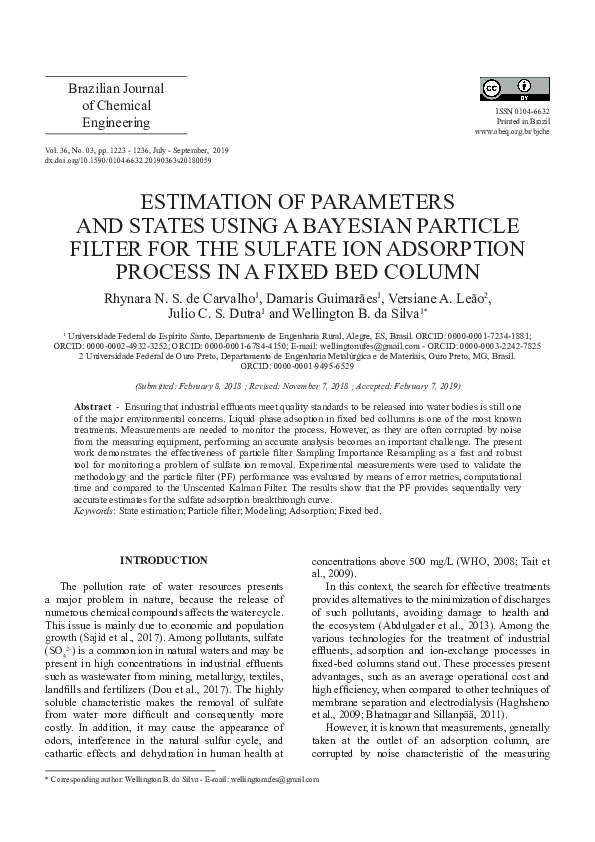 Pdf Estimation Of Parameters And States Using A Bayesian Particle Filter For The Sulfate Ion