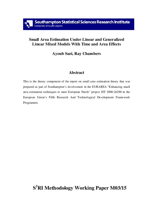 (PDF) Small area estimation under linear and generalized linear mixed models with time and area ...