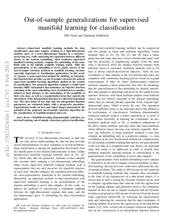 (PDF) Out-of-sample generalizations for supervised manifold learning for classification
