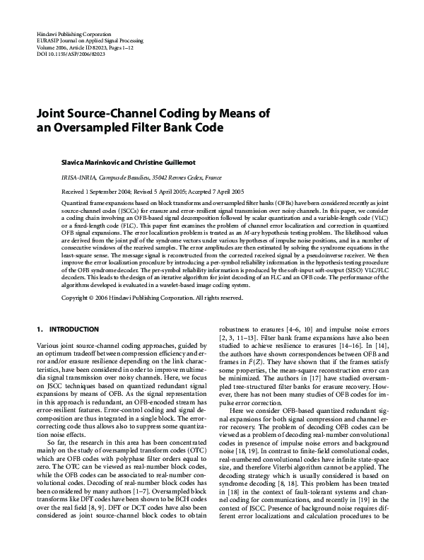 (PDF) Joint Source-Channel Coding by Means of an Oversampled Filter Bank Code
