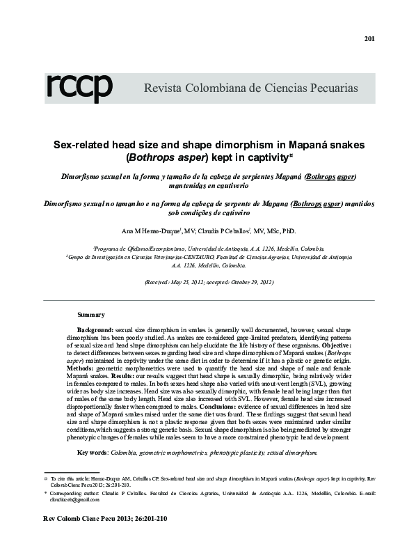(PDF) Sexual Dimorphism in Mapaná Snakes' Head Shape