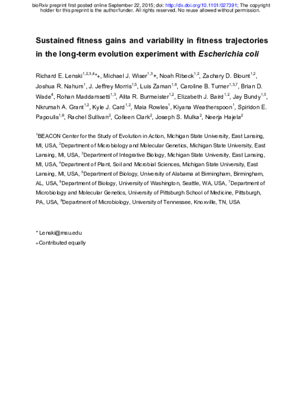 (PDF) Sustained fitness gains and variability in fitness trajectories ...
