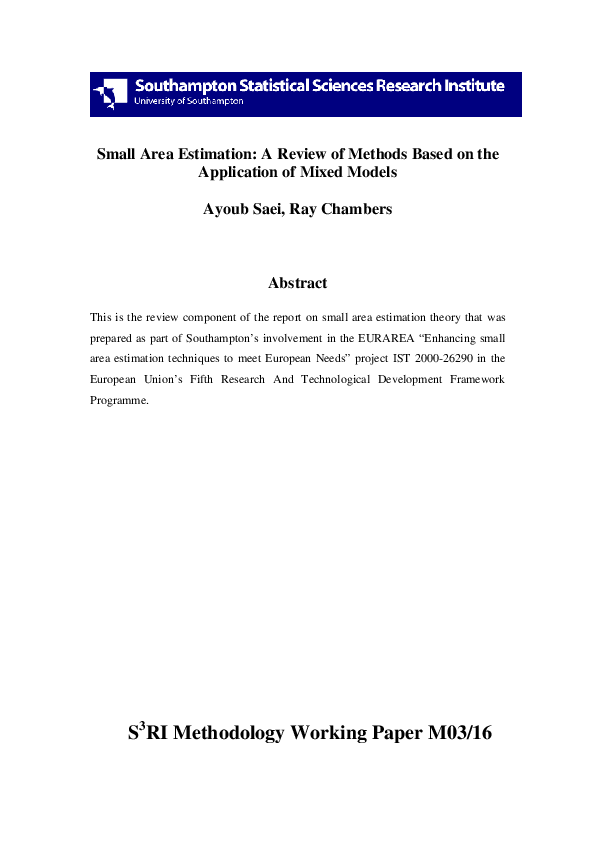 (PDF) Small area estimation: a review of methods based on the application of mixed models