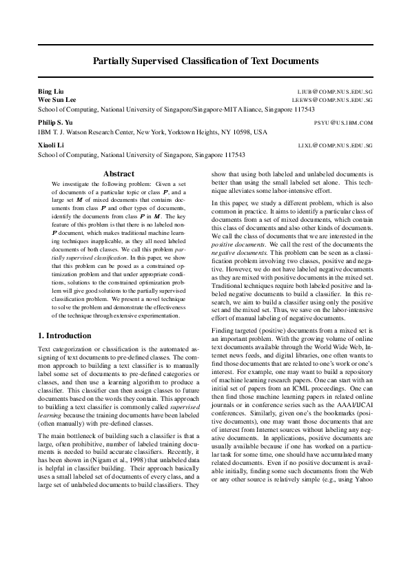 (PDF) Partially supervised classification of text documents