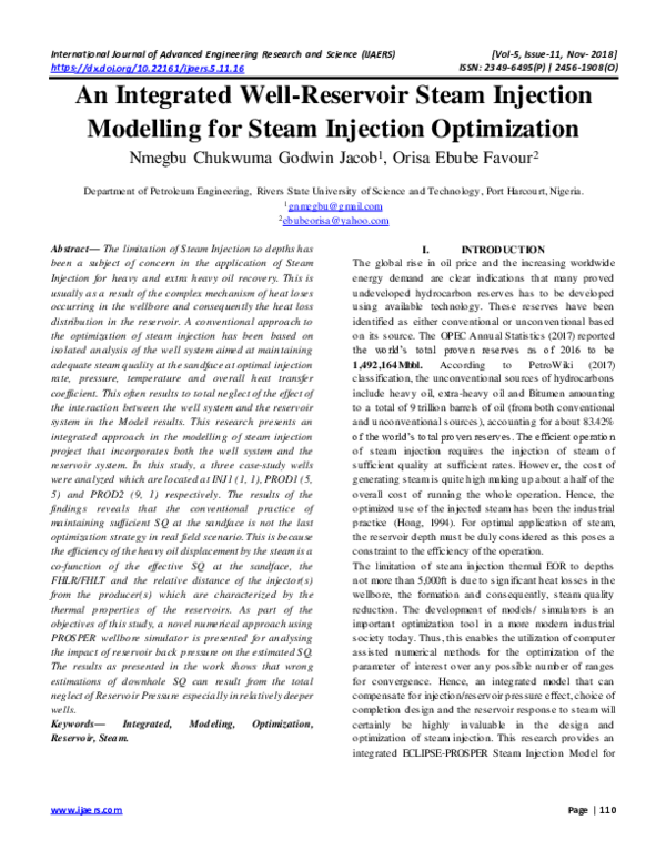 (PDF) An Integrated Well-Reservoir Steam Injection Modelling for Steam ...