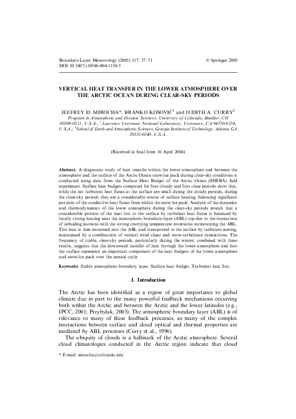(PDF) Vertical Heat Transfer in the Lower Atmosphere over the Arctic ...