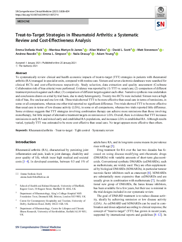 (PDF) Treat-to-Target Strategies in Rheumatoid Arthritis: a Systematic ...