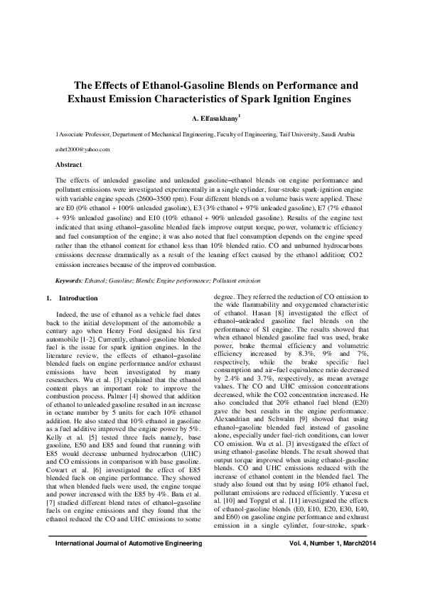 (PDF) The Effects of Ethanol-Gasoline Blends on Performance and Exhaust Emission Characteristics ...