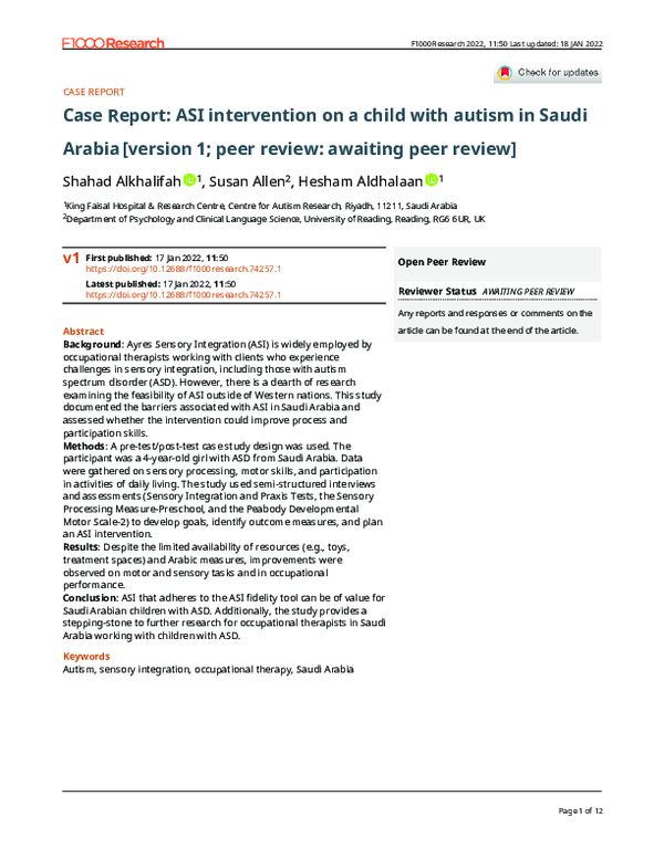 (PDF) Case Report: ASI intervention on a child with autism in Saudi Arabia