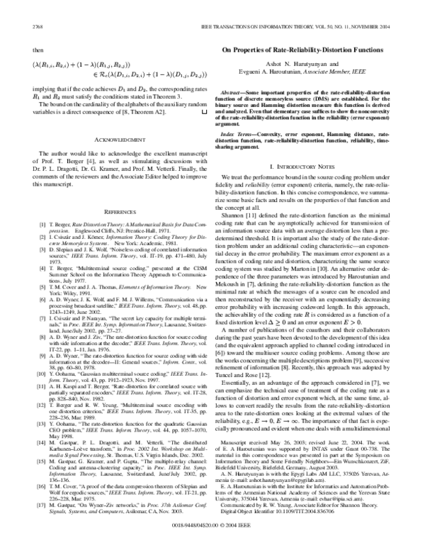 (PDF) On Properties of Rate-Reliability-Distortion Functions
