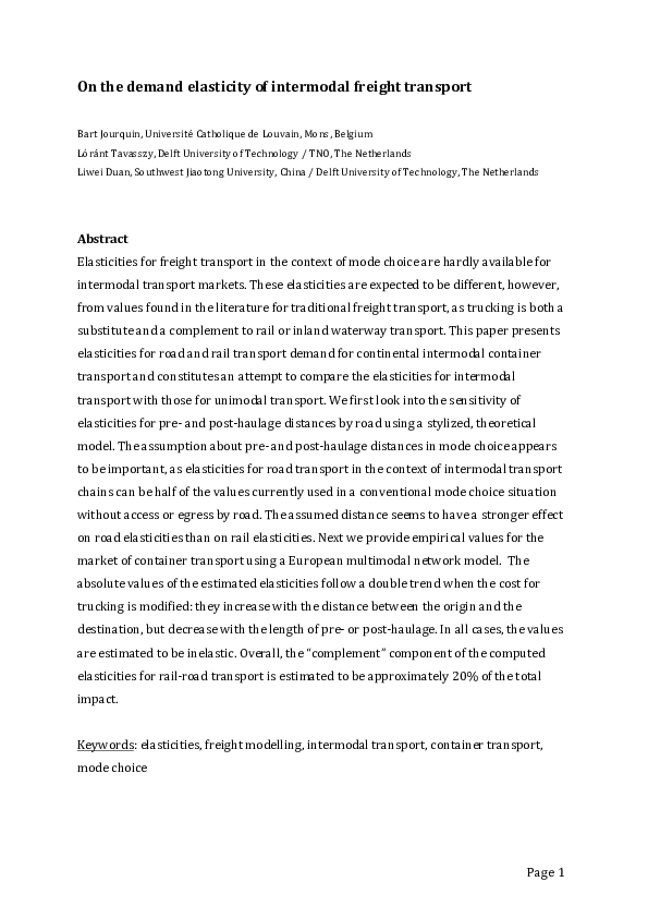(PDF) On the demand elasticity of intermodal freight transport