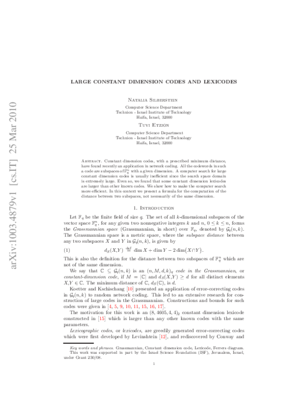 (PDF) Large constant dimension codes and lexicodes