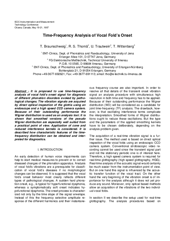 (PDF) Time-frequency analysis of vocal fold's onset