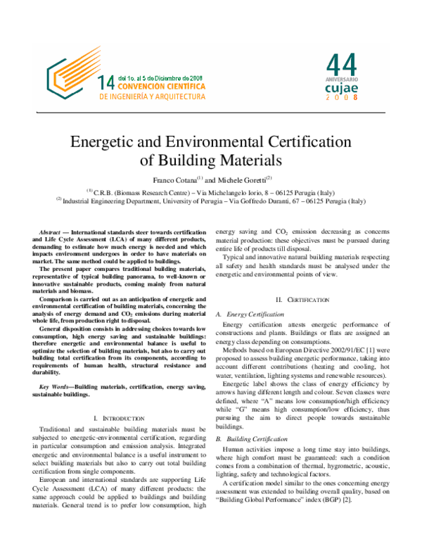 (PDF) Energetic and Environmental Certification of Building Materials