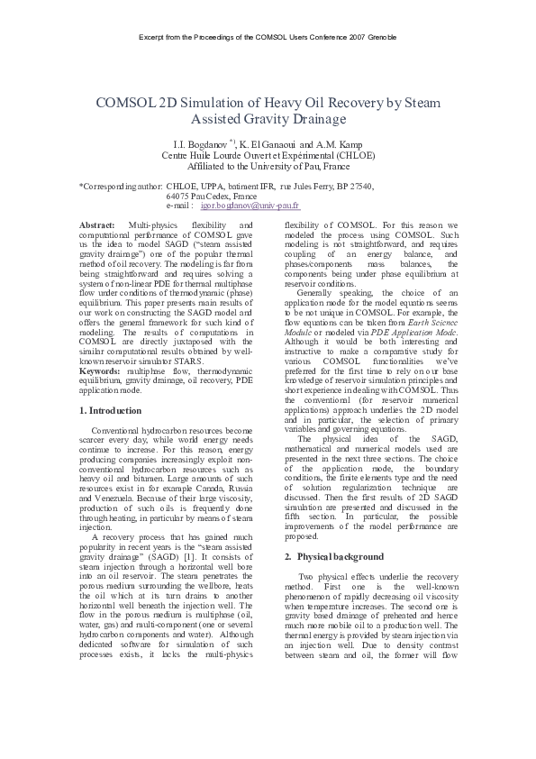 (PDF) COMSOL 2D Simulation of Heavy Oil Recovery by Steam Assisted ...