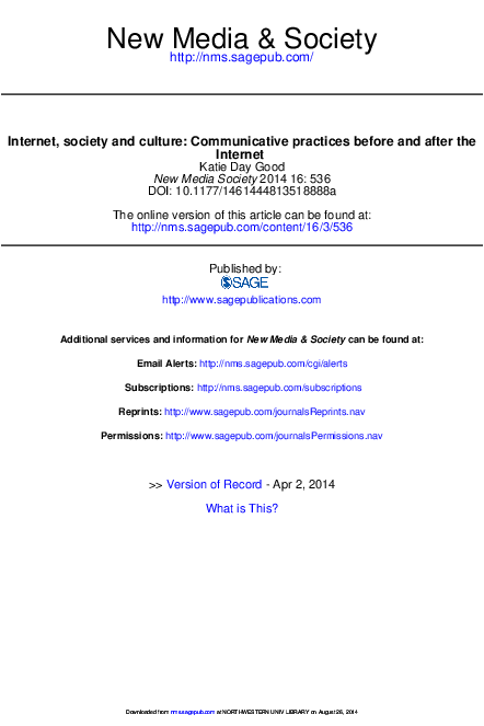 (PDF) Internet, society and culture: Communicative practices before and ...