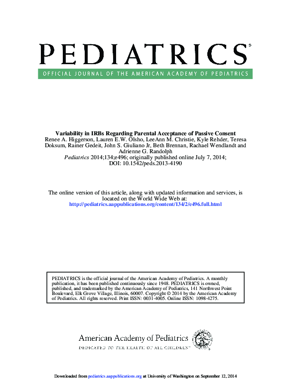 (PDF) Variability in IRBs Regarding Parental Acceptance of Passive Consent