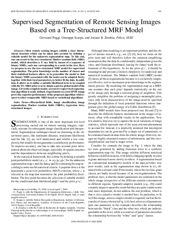 Pdf Supervised Segmentation Of Remote Sensing Images Based On A Tree Structured Mrf Model