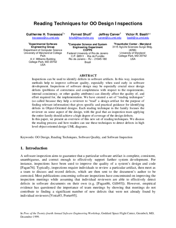 (PDF) Reading Techniques for OO Design Inspections | Guilherme ...