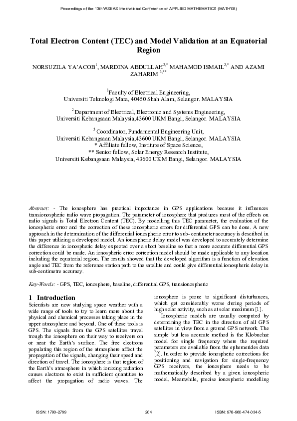 (PDF) Total Electron Content(TEC) and Model Validation at an Equatorial ...