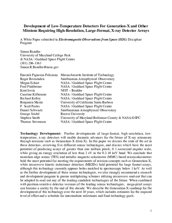 (PDF) Development of Low-Temperature Detectors For Generation-X and ...