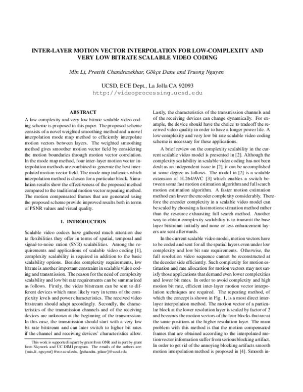 (PDF) Inter-Layer Motion Vector Interpolation for Low-Complexity and Very Low Bitrate Scalable ...