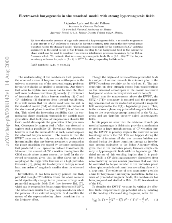(PDF) Electroweak baryogenesis in the standard model with strong hypermagnetic fields ...