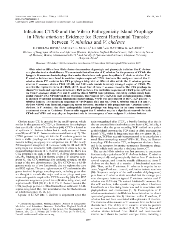 (PDF) Infectious CTXPhi and the Vibrio Pathogenicity Island Prophage in ...