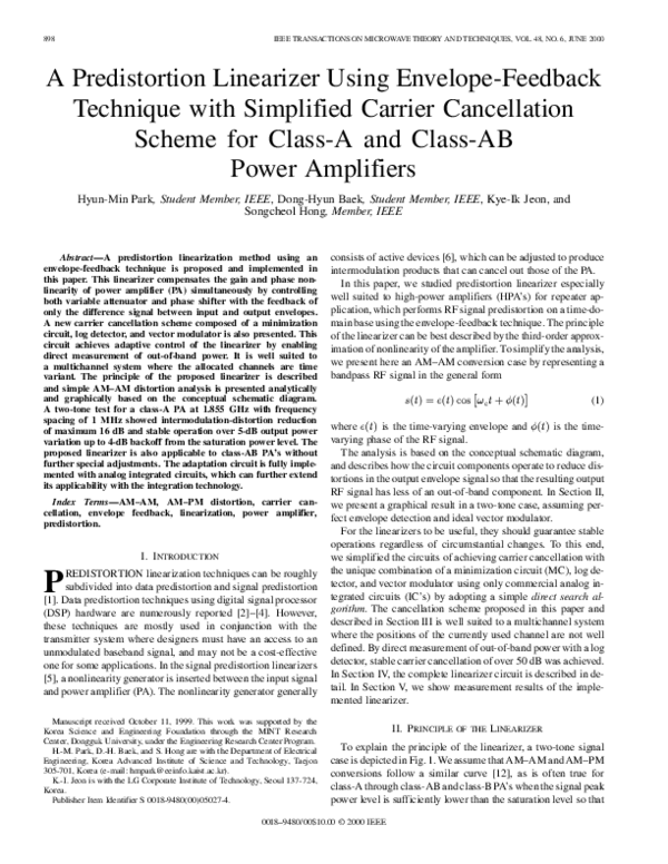 (PDF) A predistortion linearizer using envelope-feedback technique with simplified carrier ...