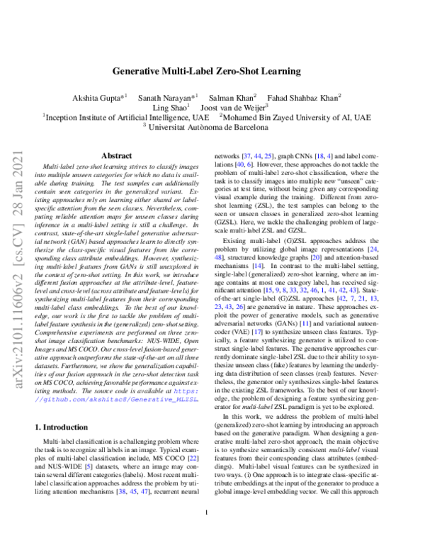 (PDF) Generative Multi-Label Zero-Shot Learning