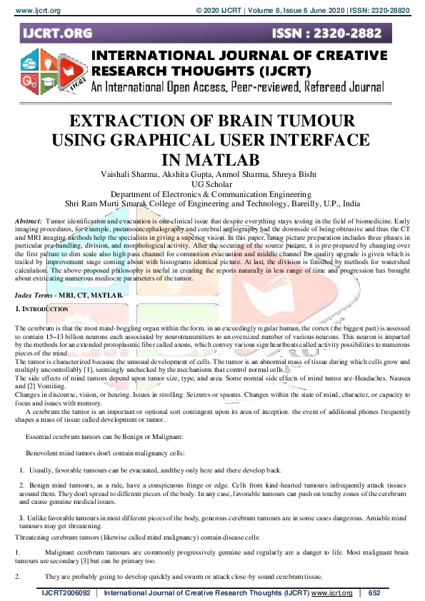 (PDF) Extraction of Brain Tumour Using Graphical User Interface in Matlab