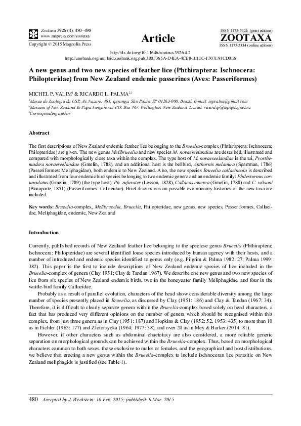 (PDF) A new genus and two new species of feather lice (Phthiraptera ...