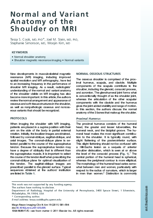 (PDF) Normal and Variant Anatomy of the Shoulder on MRI