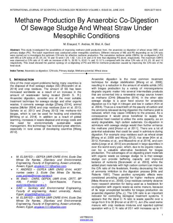 (PDF) Methane Production by Anaerobic Co-Digestion of Biomass and Waste