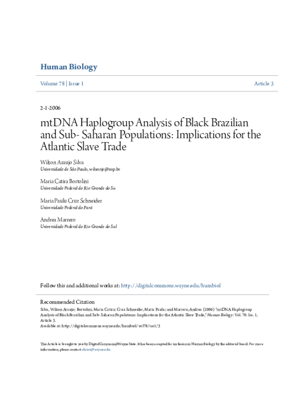(PDF) mtDNA Haplogroup Analysis of Black Brazilian and Sub-Saharan ...