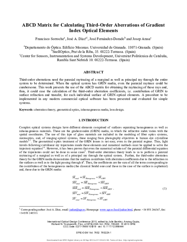 (PDF) ABCD Matrix for Calculating Third-Order Aberrations of Gradient ...