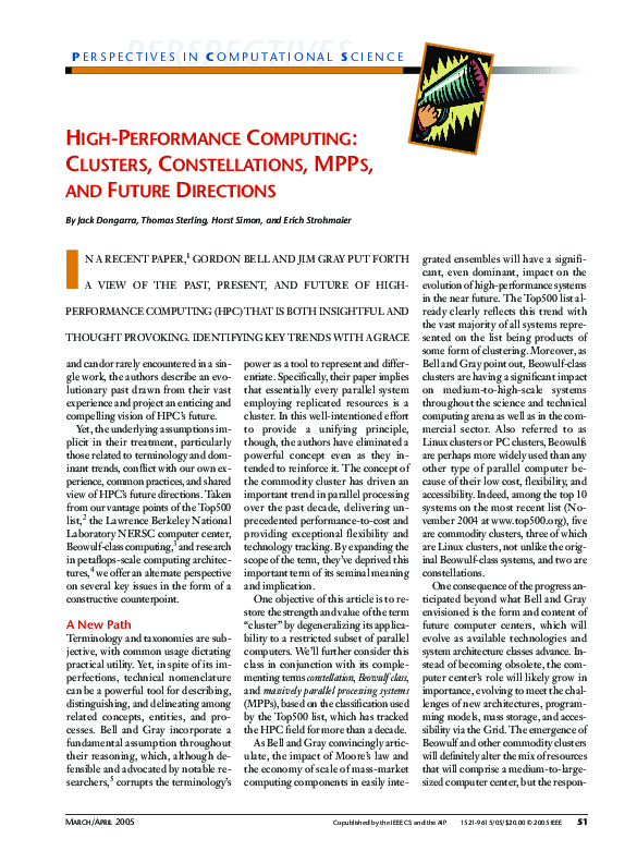 (PDF) High-Performance Computing: Clusters, Constellations, MPPs, and Future Directions